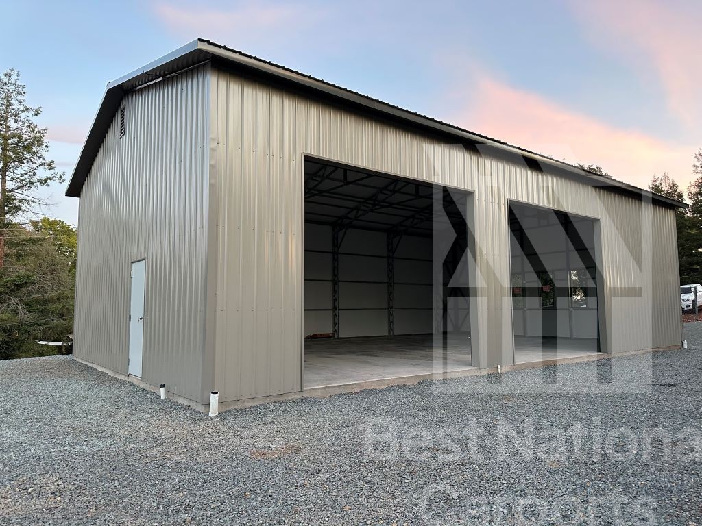 Wide Span 12 Gauge 32'Wx55'Lx14'H Full Enclosed - Best National Carports
